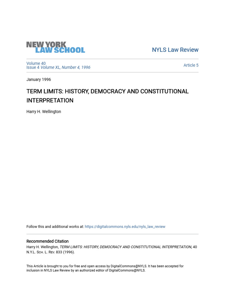 Term Limits_ History, Democracy and Constitutional Interpretation | PDF ...