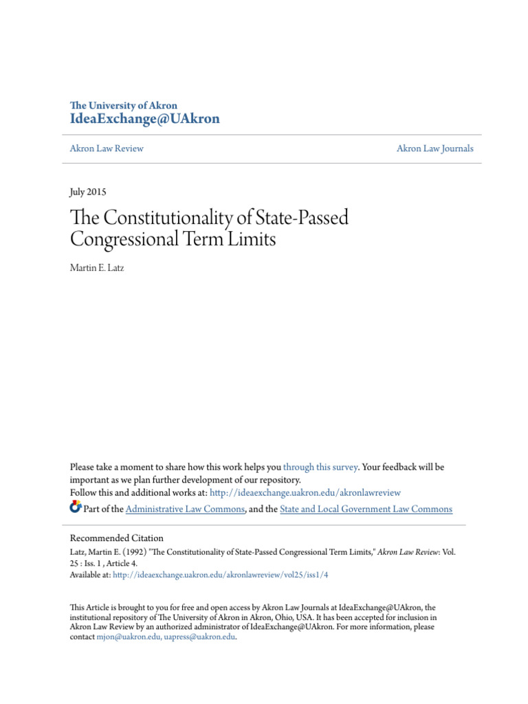 The Constitutionality of State-Passed Congressional Term Limits | PDF ...