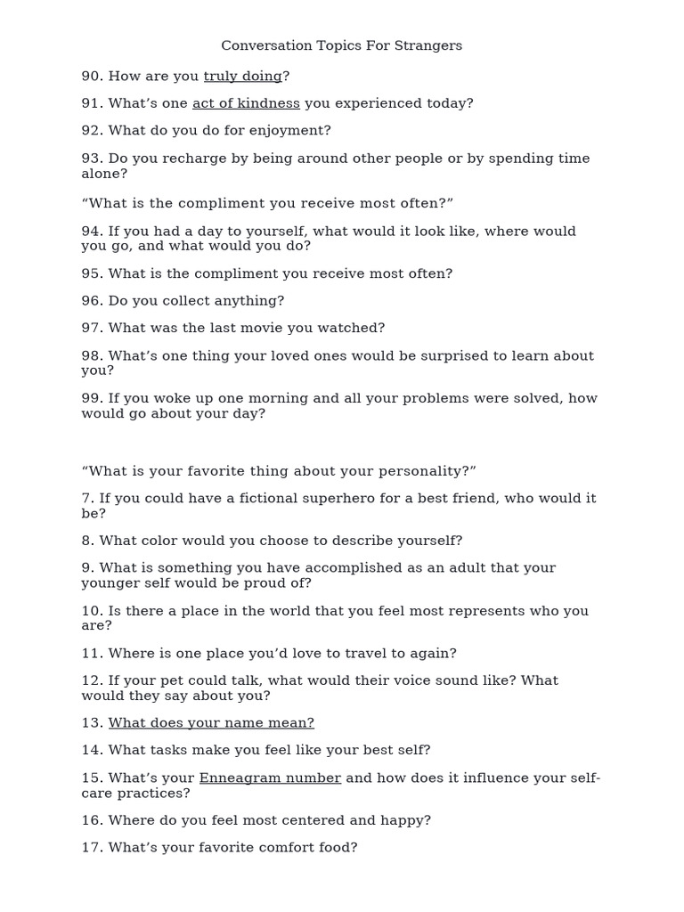 Engaging Conversation Starters for Strangers | PDF