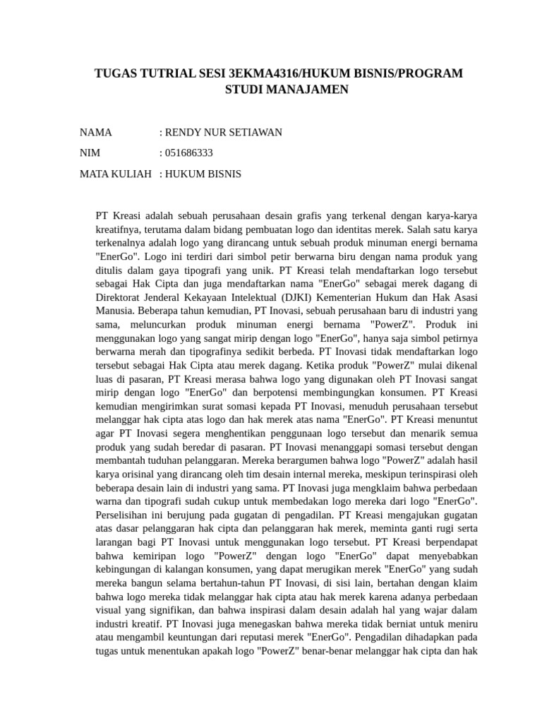 Tugas Tutrial Sesi 3ekma4316 Rendy Nur Setiawan 051686333 | PDF