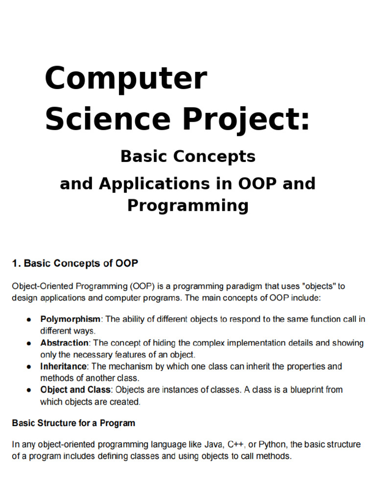 Computer Science Project:: Basic Concepts and Applications in OOP and ...