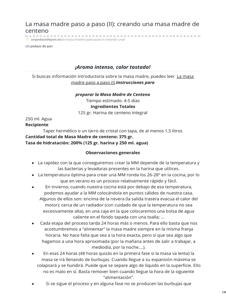 La masa madre paso a paso II creando una masa madre de centeno | PDF ...