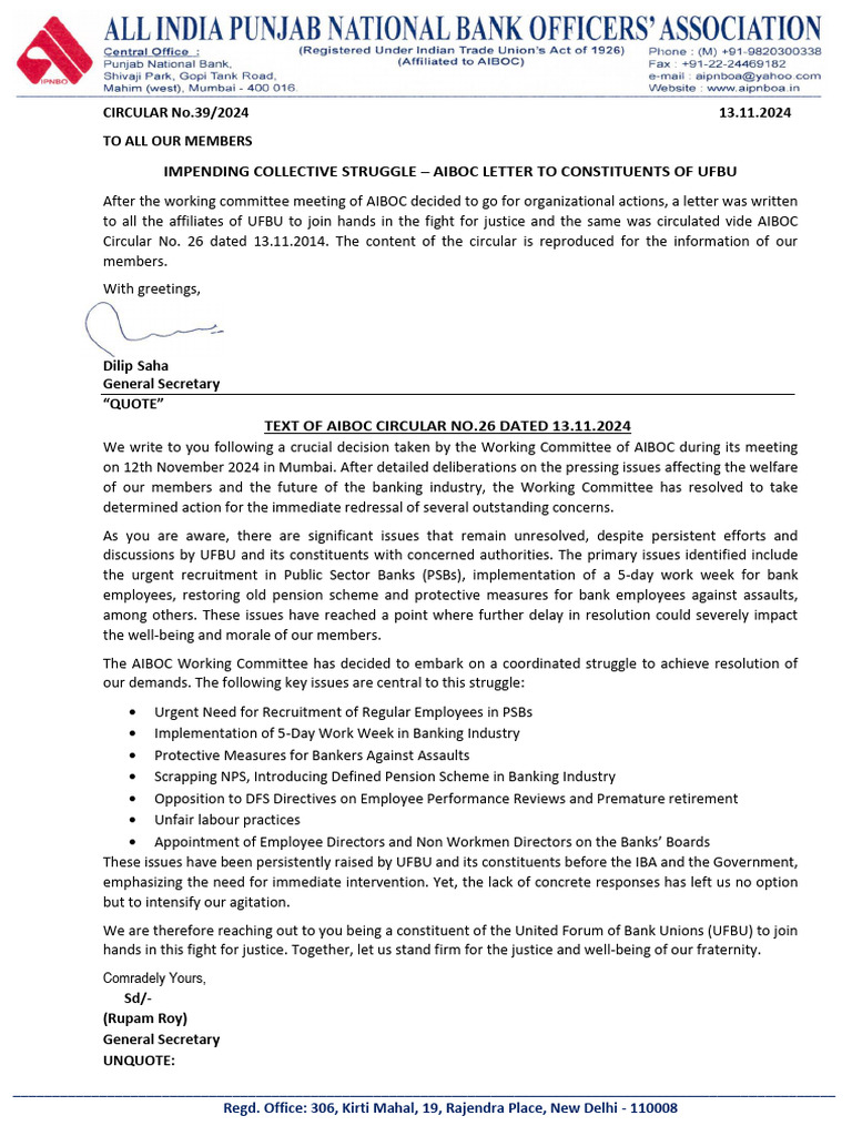 39 2024 Impending Collective Struggle - Aiboc Letter To Constituents | PDF | Government