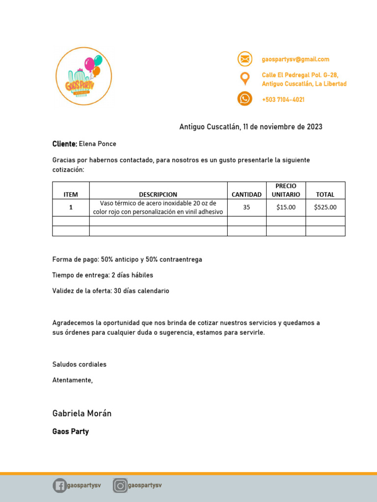 Cotizacion 01 11112023 Gaos | PDF