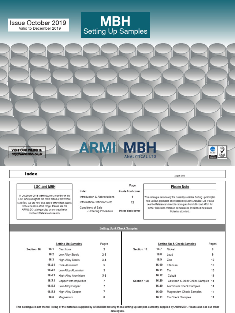 MBH Setting Up Samples Catalogue 2019 | PDF | Steel | Chemistry