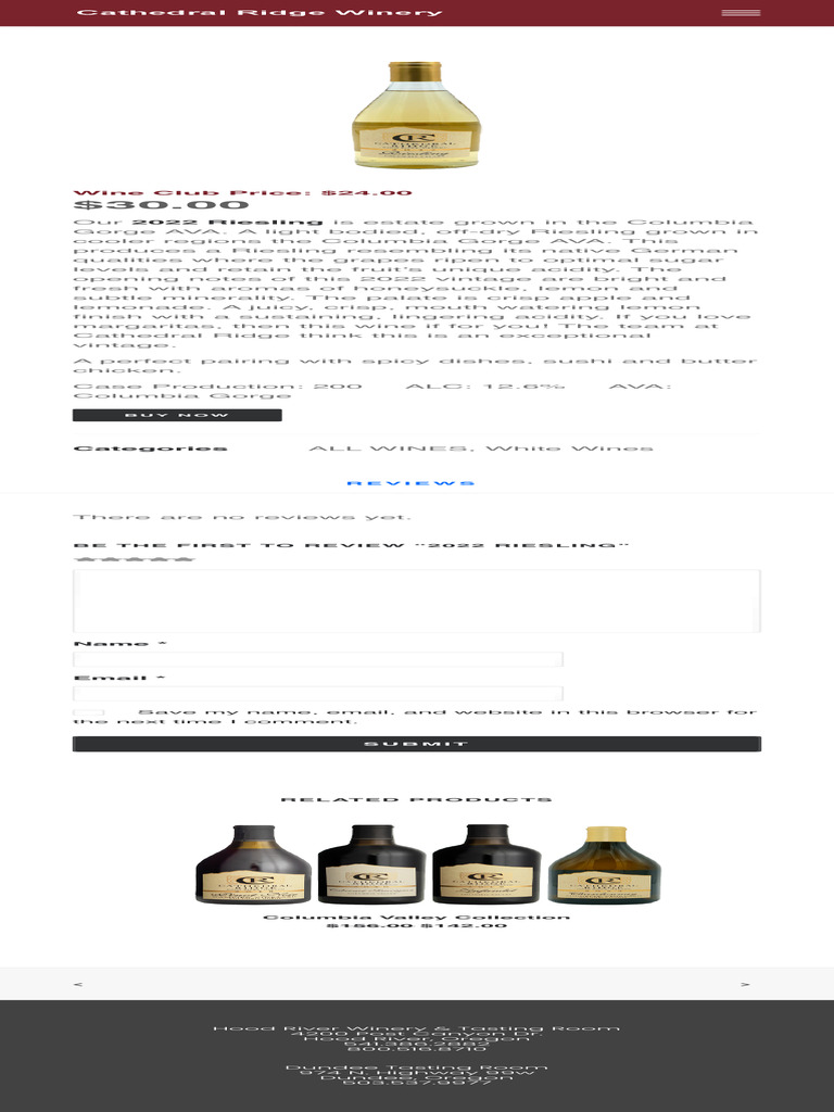 2022 Riesling Perfect White Wines Cathedral Ridge Winery | PDF