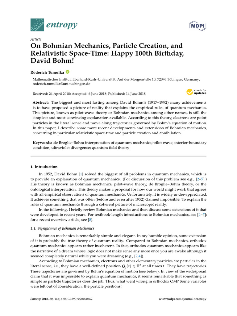 Bohmian Mechanics, Relativistic, Particle Creation Annihilation | PDF ...
