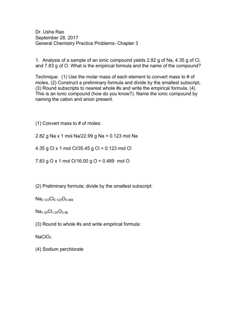 Chap3_InClassProblems KEY (1) | PDF | Mole (Unit) | Urea