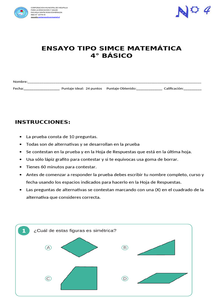 4° - Ensayo Tipo Simce #4 | PDF