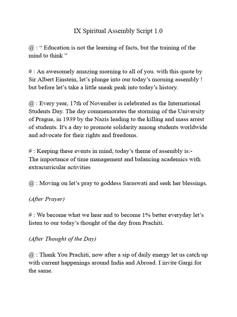 Class Assembly Script on Time Management | PDF