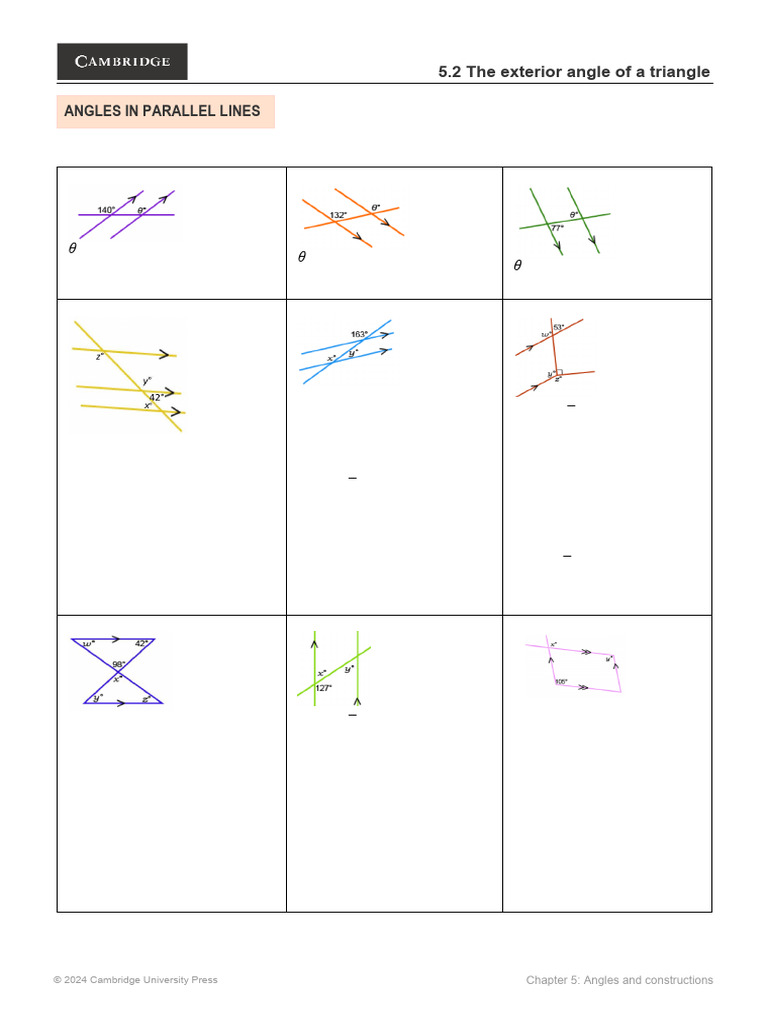 Angles in Parallel Lines SOLUTIONS | PDF | Angle | Triangle