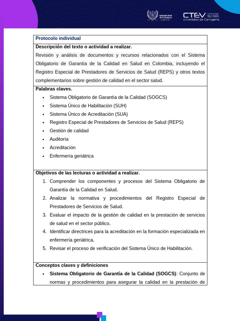unidad 2 gestion de la calidad PLANTILLA PROTOCOLO INDIVIDUAL (10) | PDF | Sistema de manejo de ...