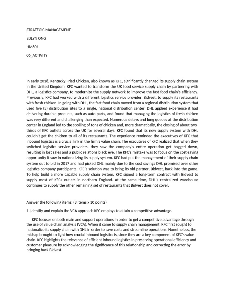 KFC's Supply Chain Management Challenges | PDF | Supply Chain | Logistics