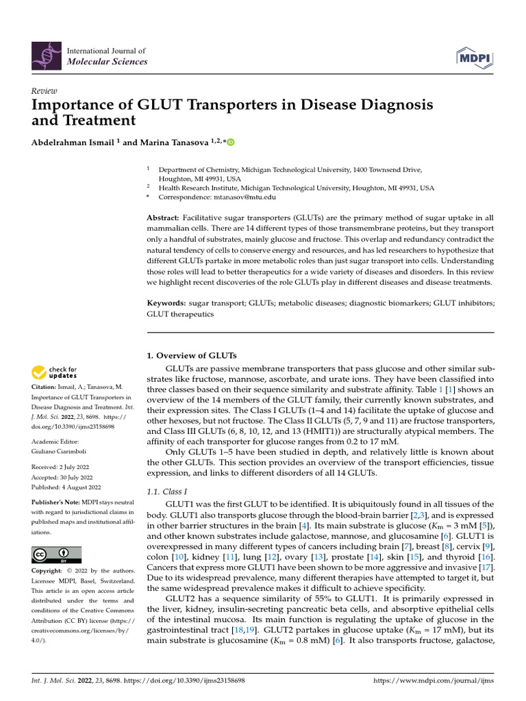 Importance of GLUT Transporters in Disease Diagnosis and Treatment ...