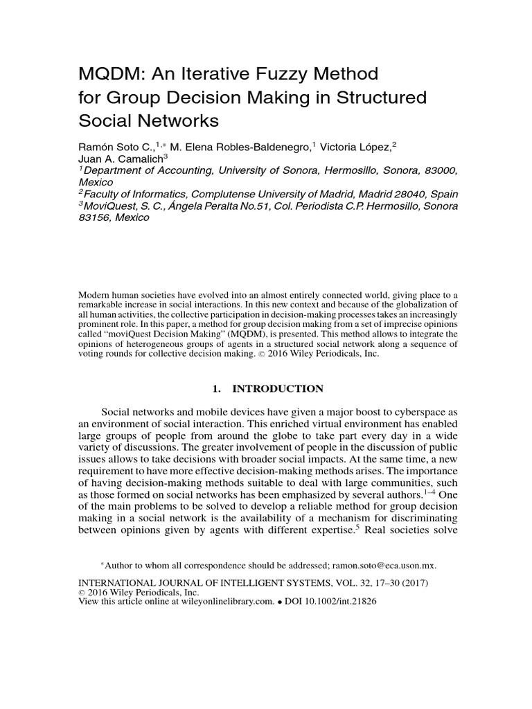 Int J of Intelligent Sys - 2016 - Soto C. - MQDM An Iterative Fuzzy ... Int J of Intelligent Sys - 2016 - Soto C. - MQDM An Iterative Fuzzy ...