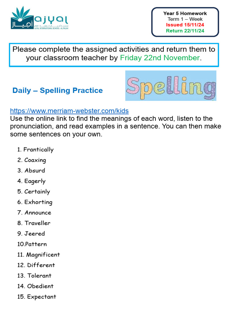 Year 5 Homework - PPTX 8 | PDF