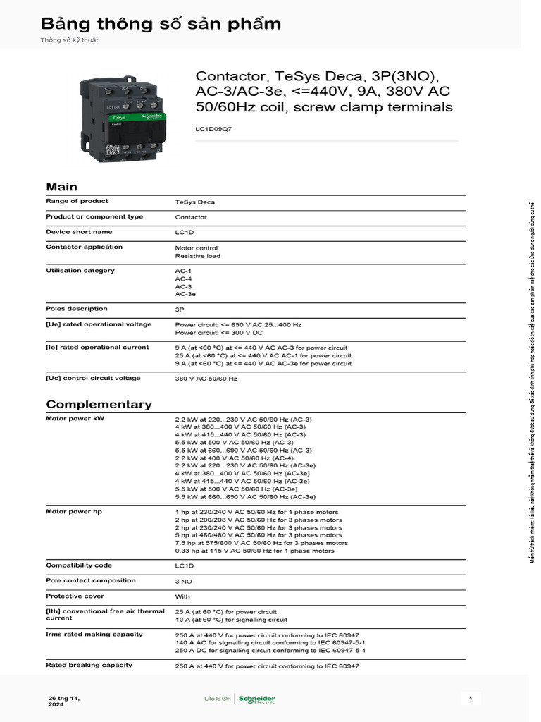 Schneider Electric TeSys-Deca-contactors LC1D09Q7 | PDF | International ...
