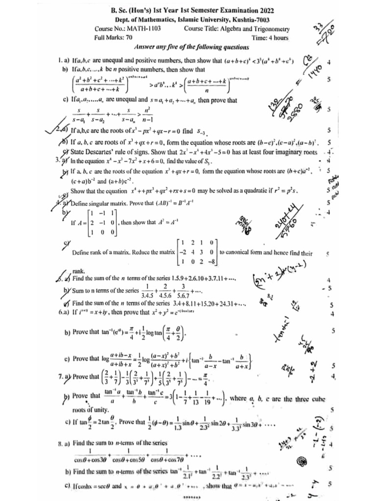 Algebra ( Previous Year Ques) | PDF