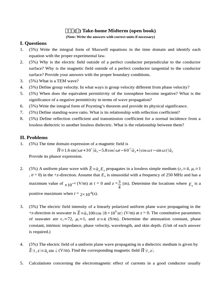 Take Home Midterm - Revised | PDF | Waves | Applied And ...