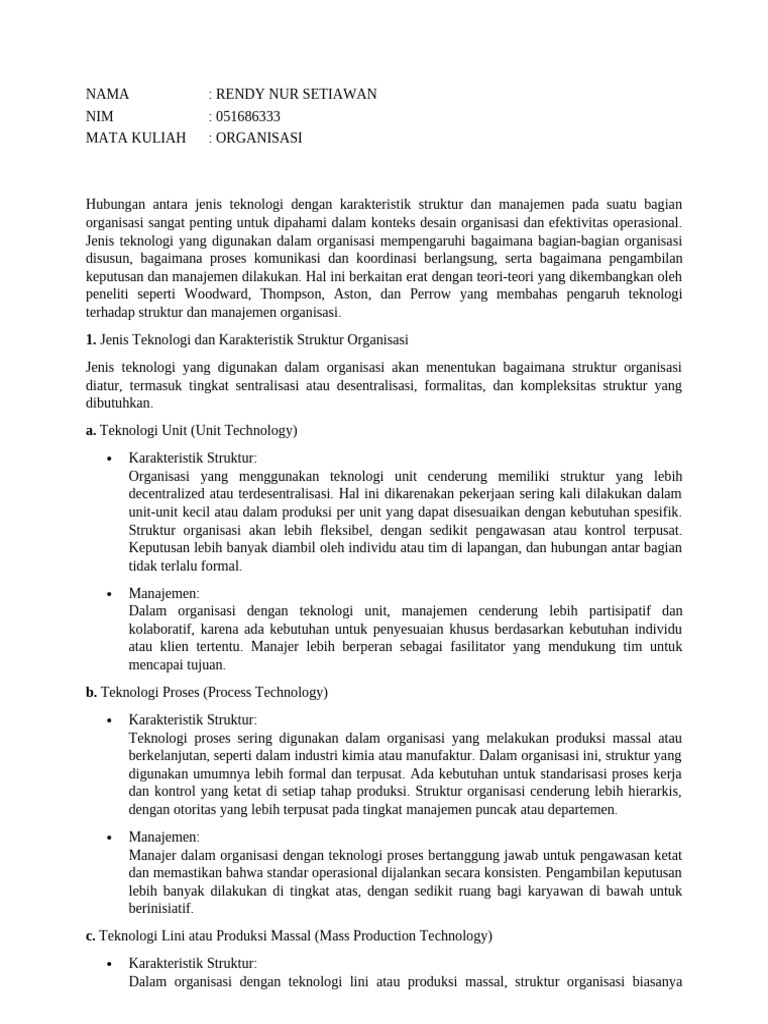 Tugas 3 Organisasi Rendy Nur Setiawan 051686333 | PDF