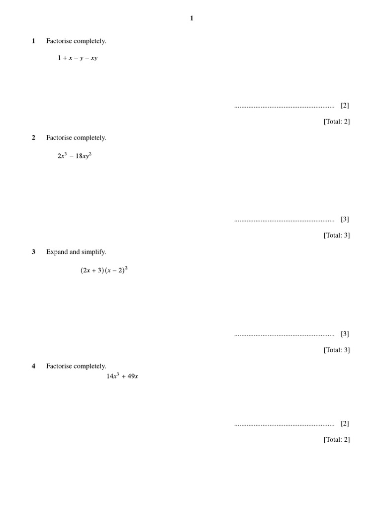 Complete Factorization and Simplification Tasks | PDF | Algebra ...