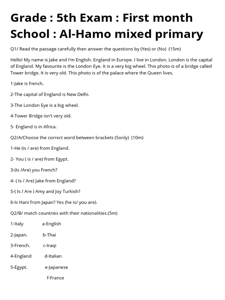 Q1 Read The Passage Carefully Then Answer The Questions by Yes or | PDF
