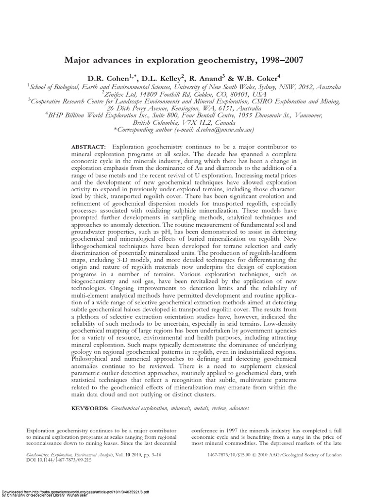 1major Advances in Exploration Geochemistry | PDF | Geochemistry | Geology