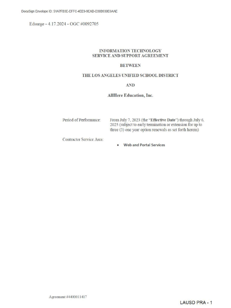 LAUSD-AllHere IT Service Agreement | PDF | Employment | Specification ...
