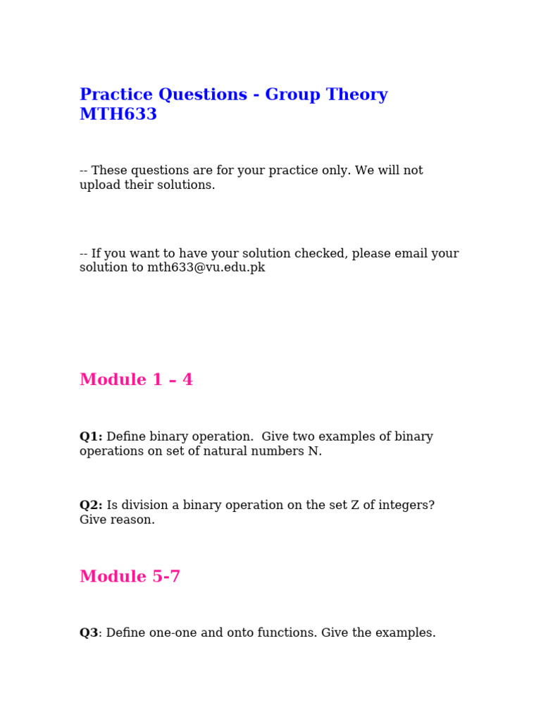 Group Theory Practice Questions MTH633 | PDF