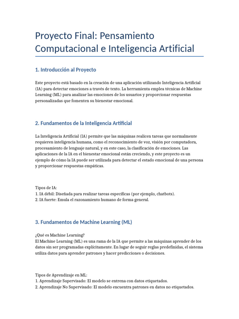 Proyecto IA Emociones | PDF | Inteligencia artificial | Inteligencia (IA) y semántica
