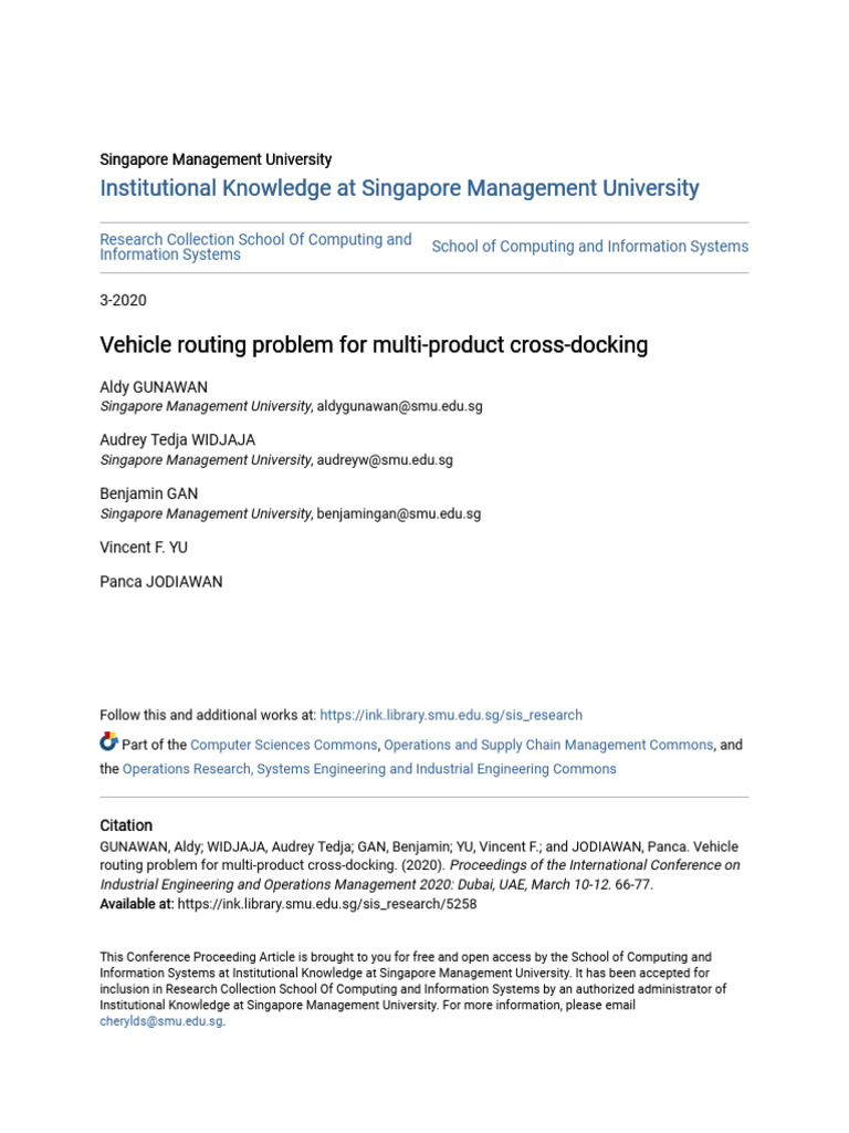 Vehicle routing problem for multi-product cross-docking | PDF | Supply Chain