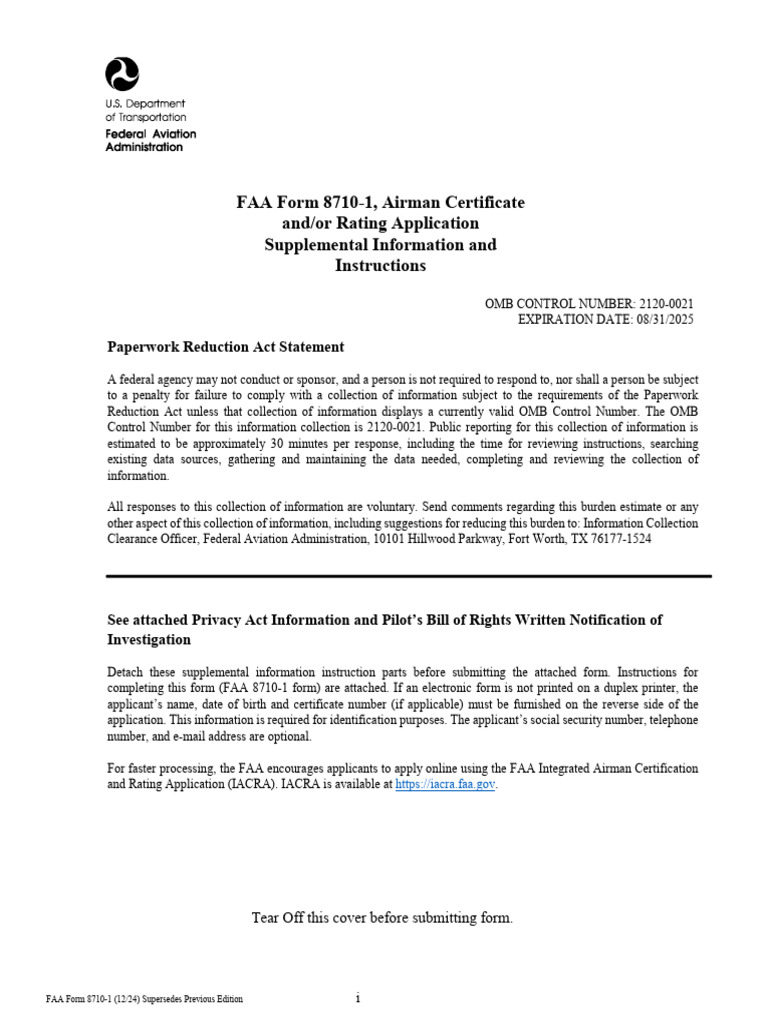 FAA Form 8710-1 12-2024 Final | PDF | Flight Instructor | Federal ...