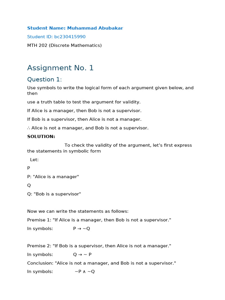 MTH202 BC230425990 | PDF | Argument | Semantics