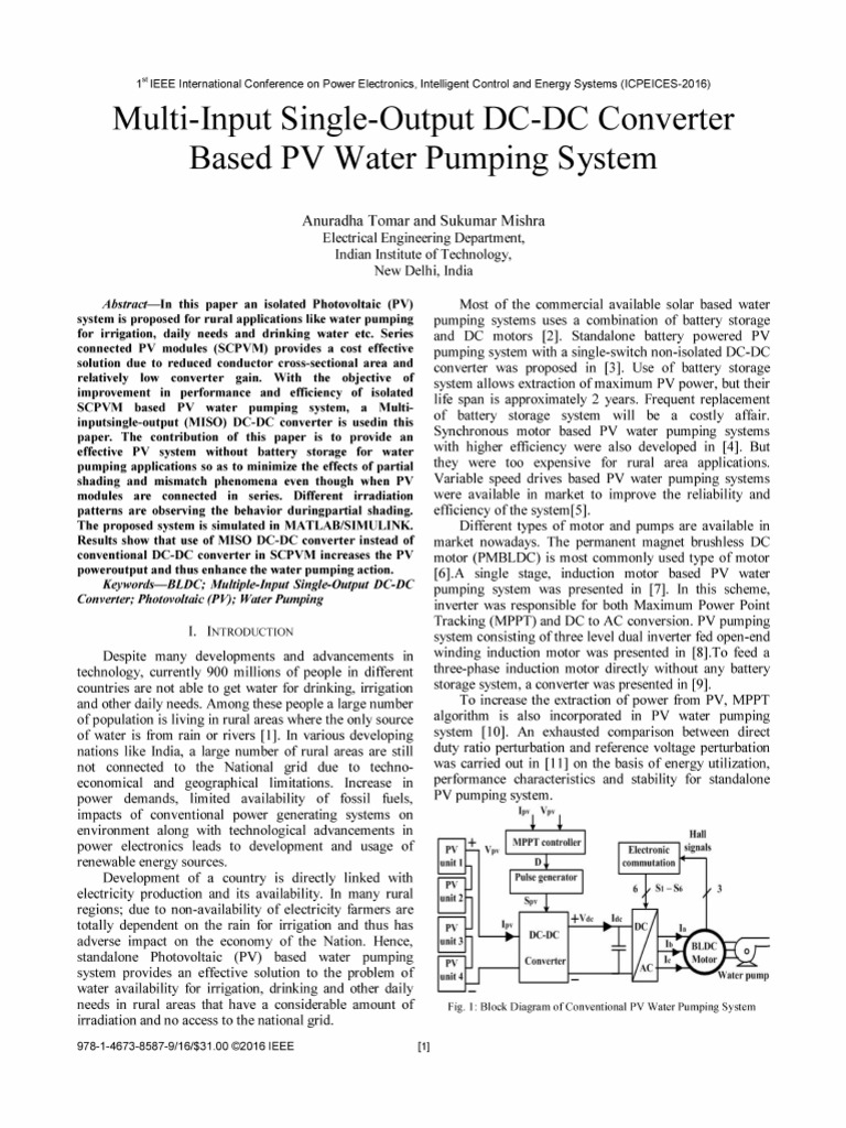 Multi-Input Single-Output DC-DC Converter Based PV Water Pumping System ...