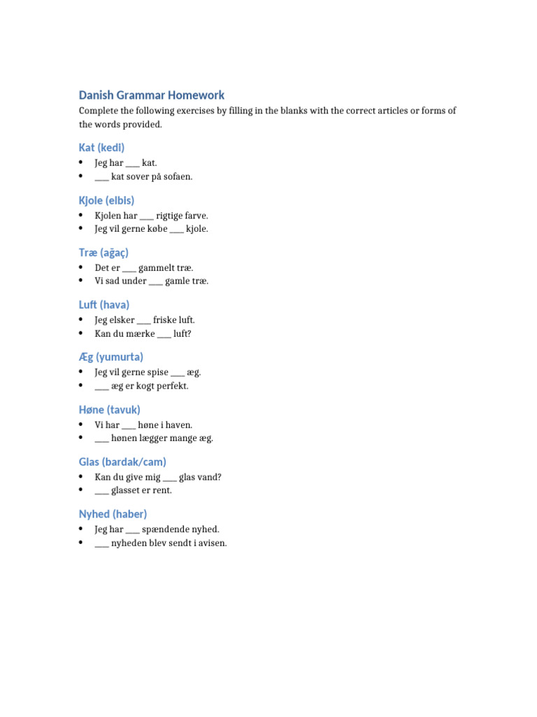 Danish Grammar Homework | PDF
