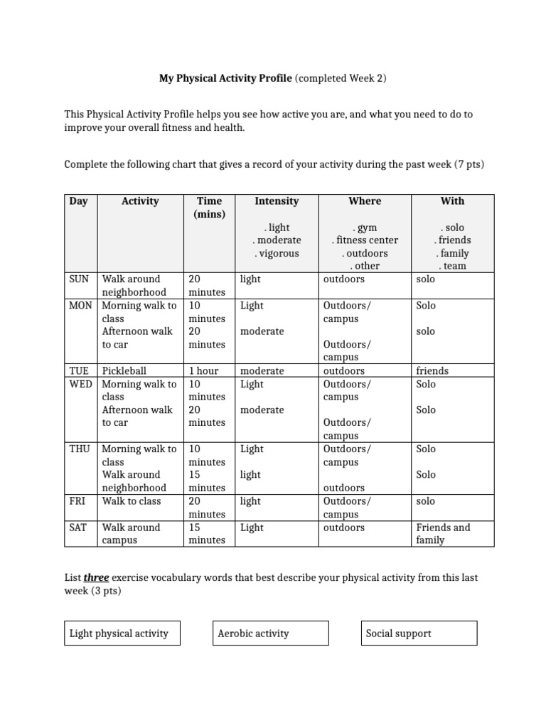 Active Auburn My Physical Activity Profile | PDF | Physical Fitness ...