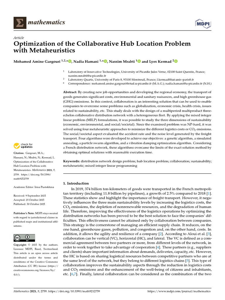 Gargouri, M. A., Hamani, N., Mrabti, N., & Kermad, L. (2021). Optimization of the collaborative ...