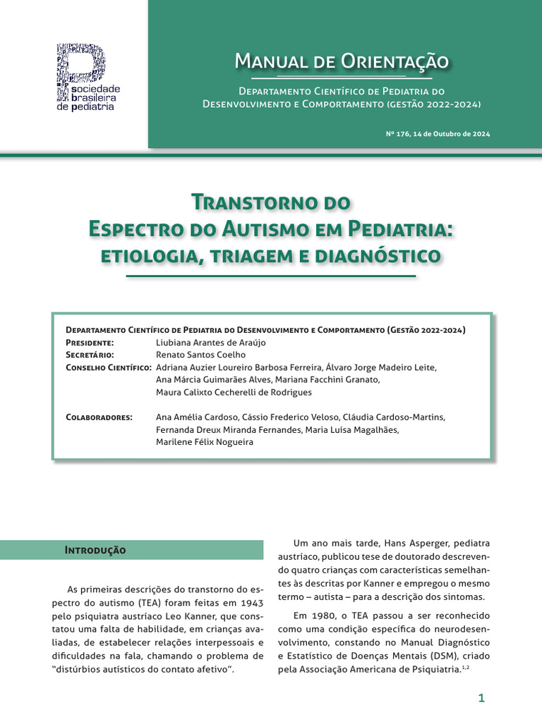TEA em Pediatria: Diagnóstico e Etiologia | PDF | Espectro do autismo ...