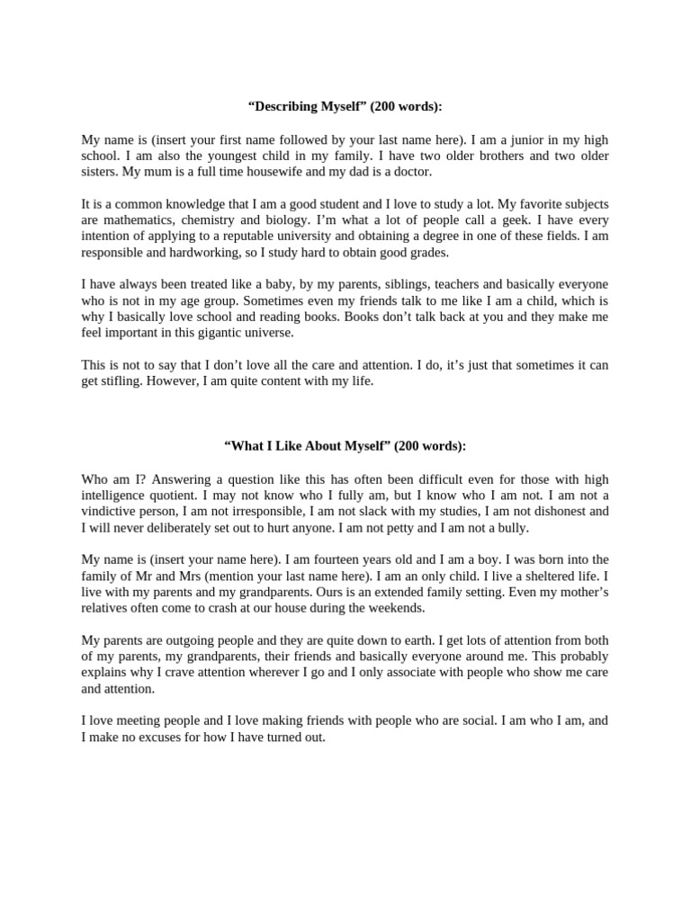 Describing Myself in 200 Words | PDF