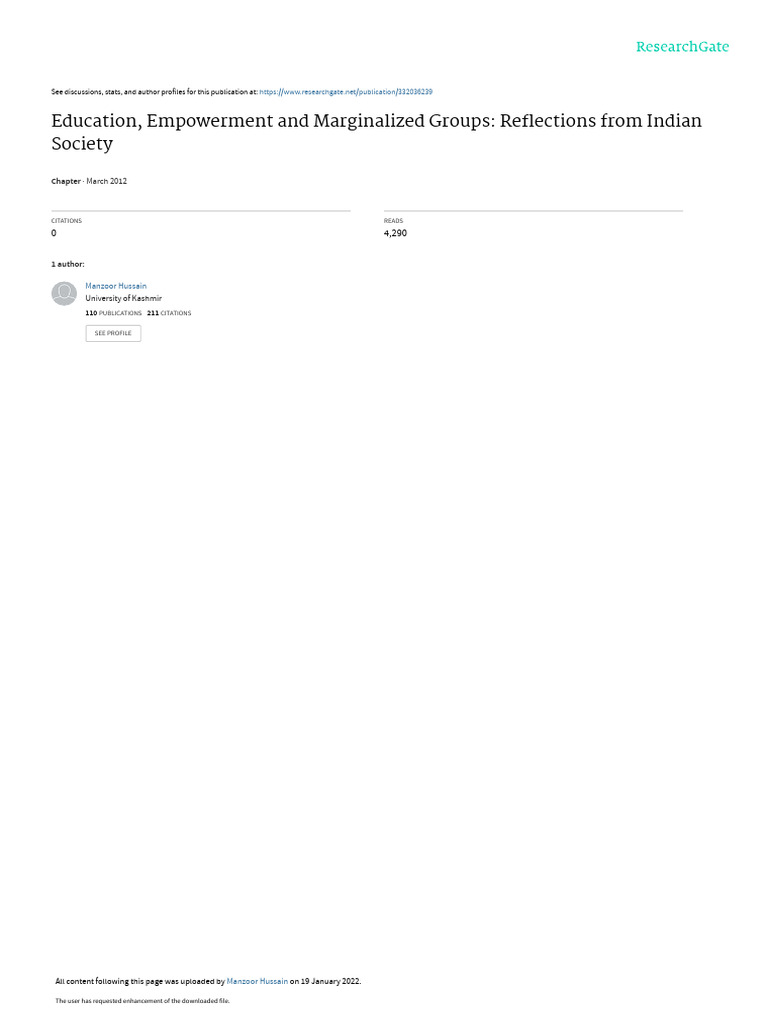 Education, Empowerment and Marginalized Groups: Re Ections From Indian ...