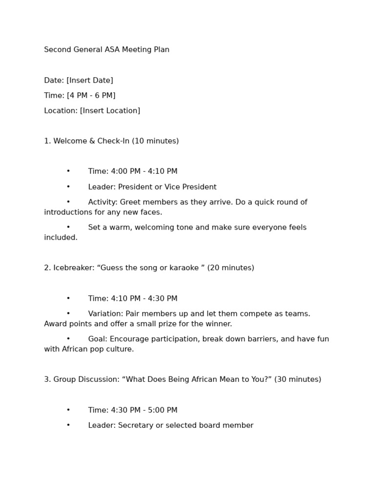 ASA Second Meeting Agenda | PDF