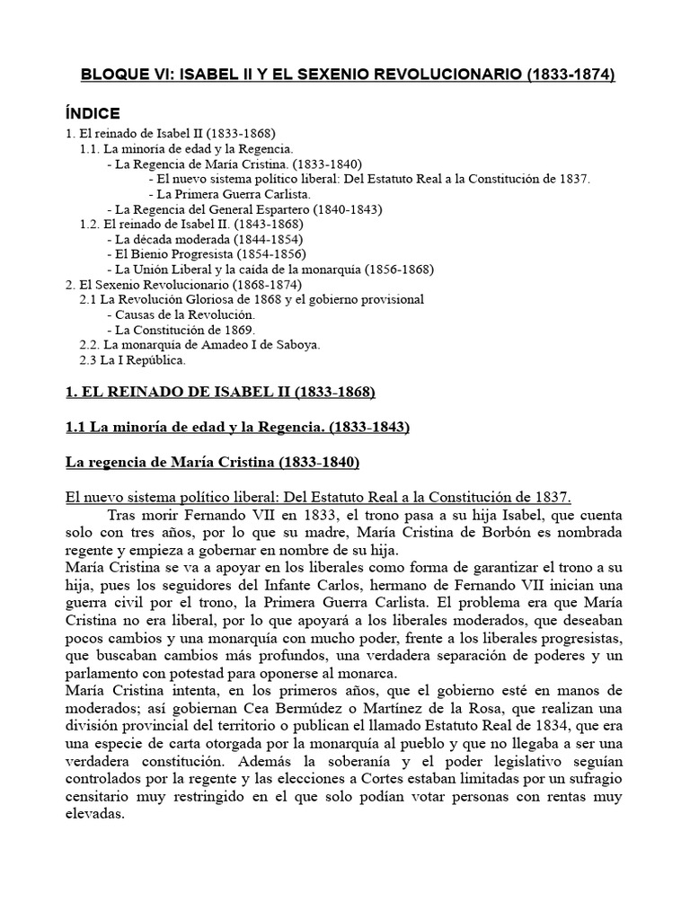 Bloque VI Isabel II y el Sexenio Revolucionario (2) | PDF | España | Política de españa