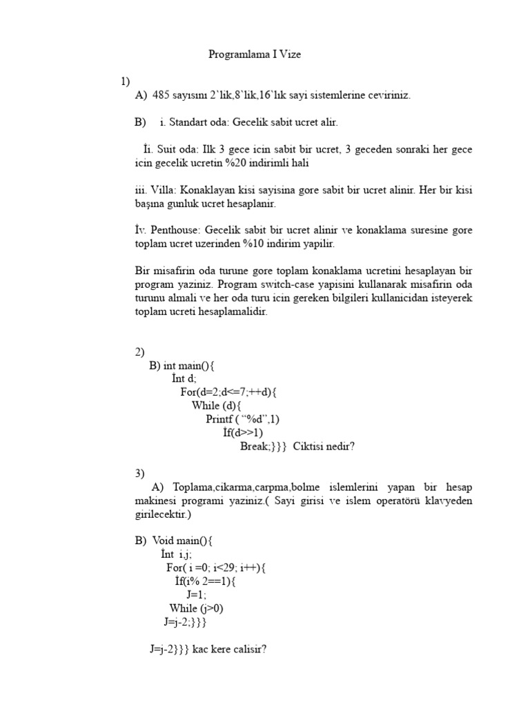 Programlama1 Vize | PDF