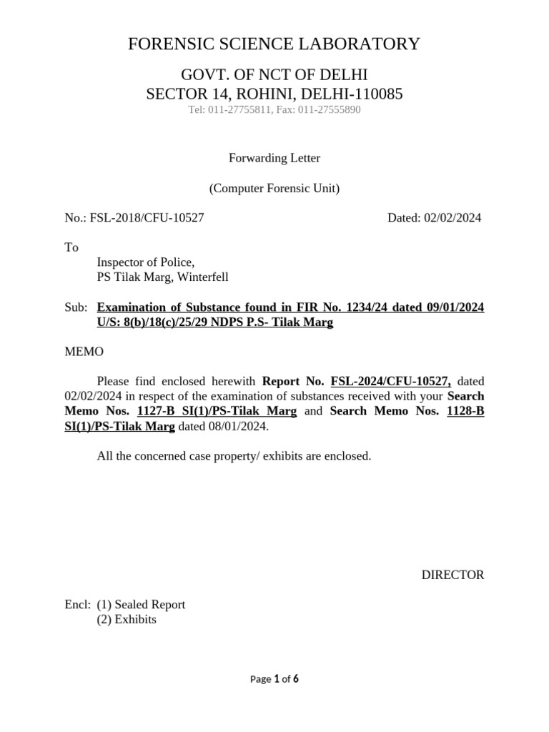 Sample FORENSIC SCIENCE LABORATORY | PDF | Gas Chromatography–Mass ...