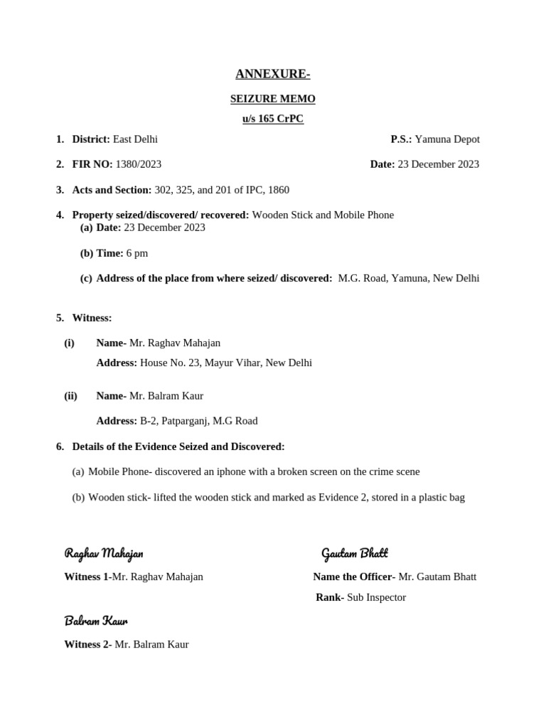 Sample Seizure Memo | PDF