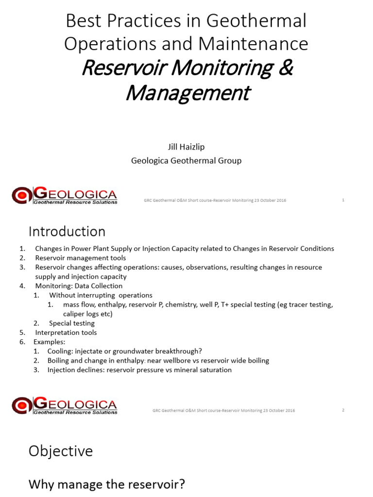 Reservoir Monitoring & Management BestPractices Geothermal | PDF ...