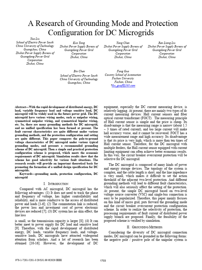 A Research Of Grounding Mode And Protection Configuration For Dc