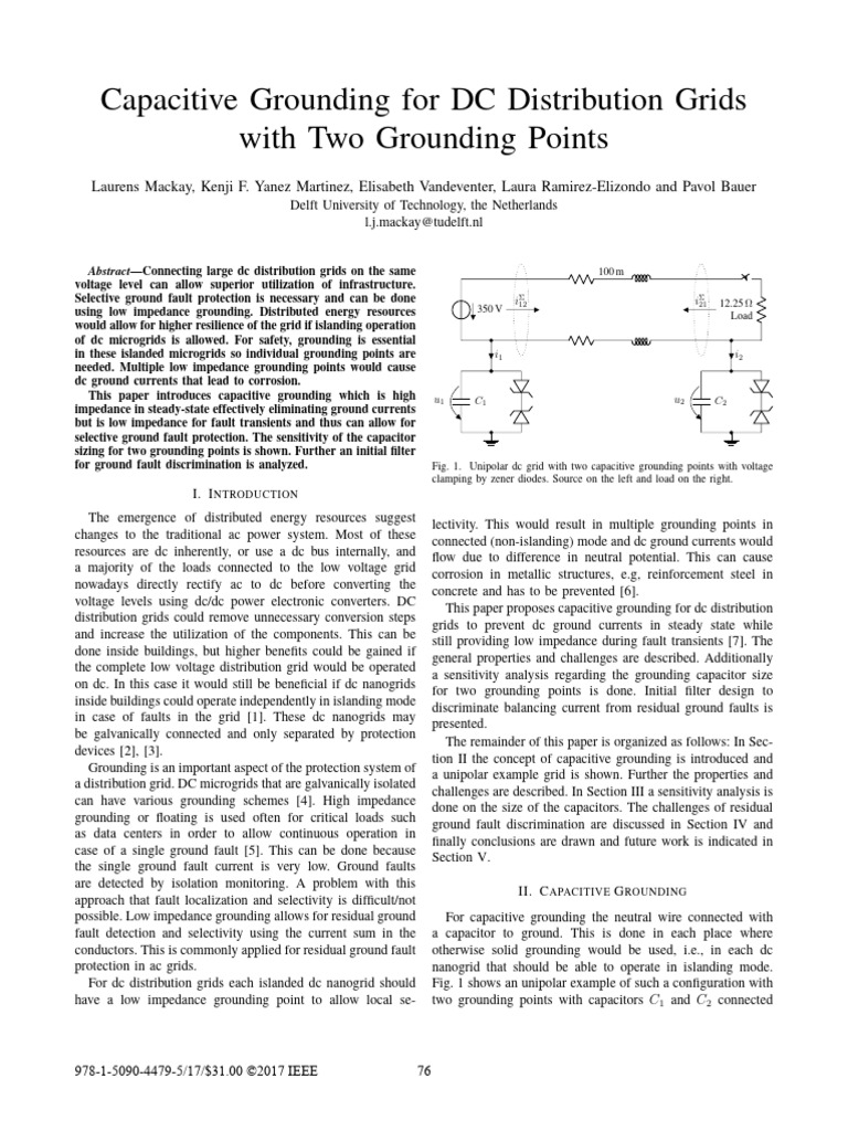 Capacitive Grounding For DC Distribution Grids With Two Grounding ...