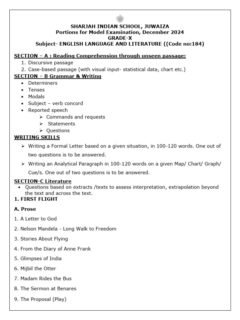 Gr10 English Portions Model Examination Dec.2024 | PDF