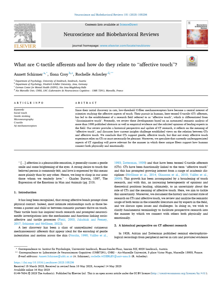 What Are C-Tactile Afferents and How Do They Relate To "Affective Touch ...